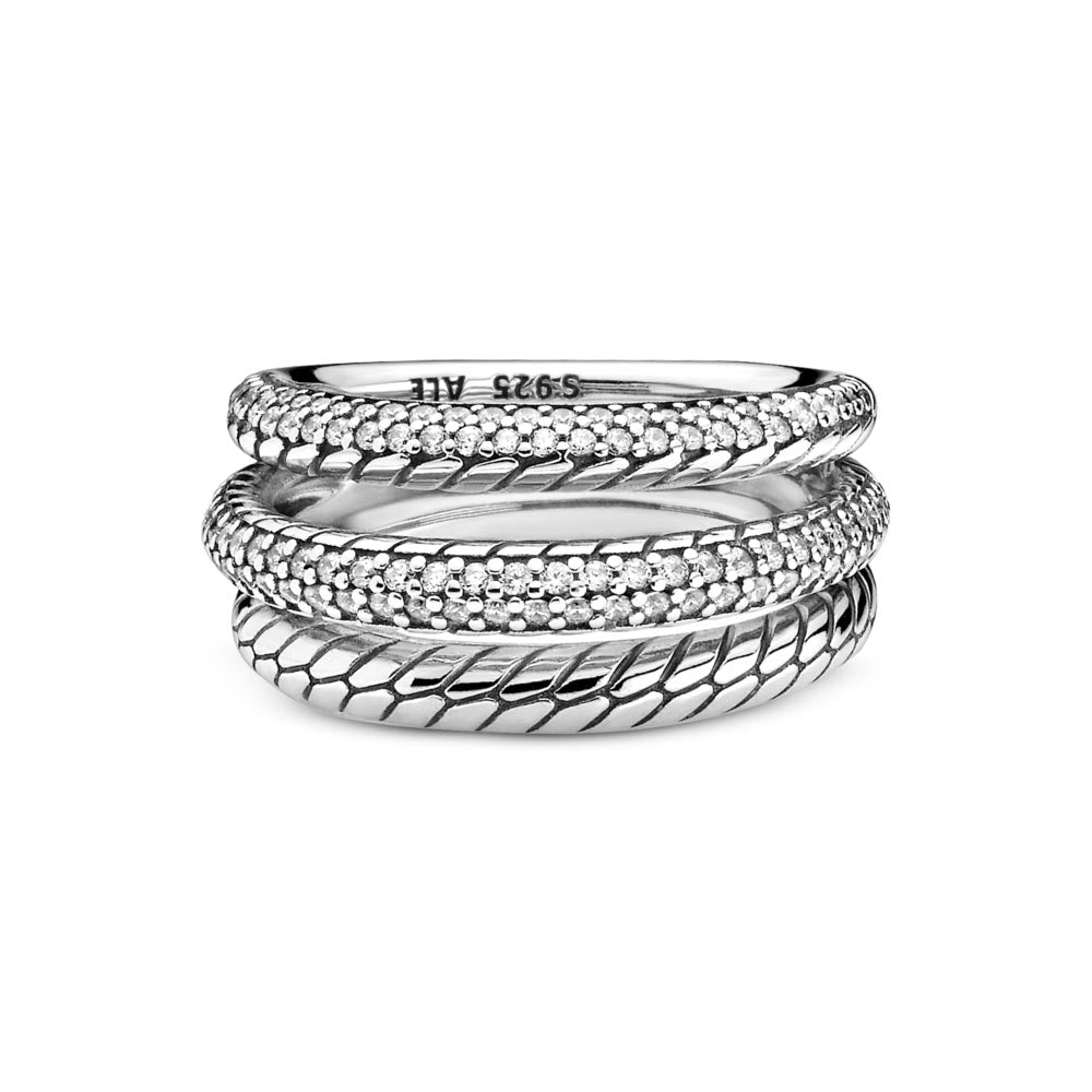 Pandora Triple Band Pavé Snake Chain Pattern Ring 199083C01 – Hannoush ...