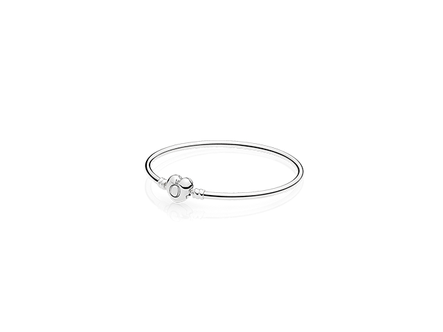 Pandora Moments Silver Bangle Bracelet, Logo Heart Clasp 596268 ...