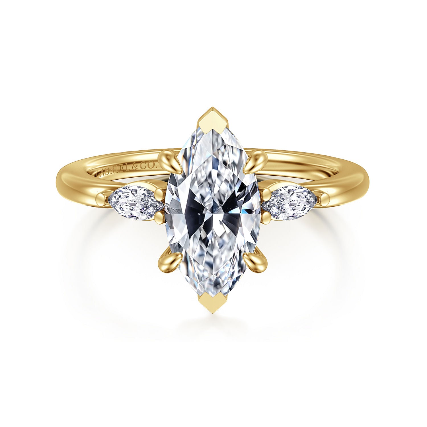 14K Yellow Gold Marquise Shape Three Stone Diamond Engagement Ring ...