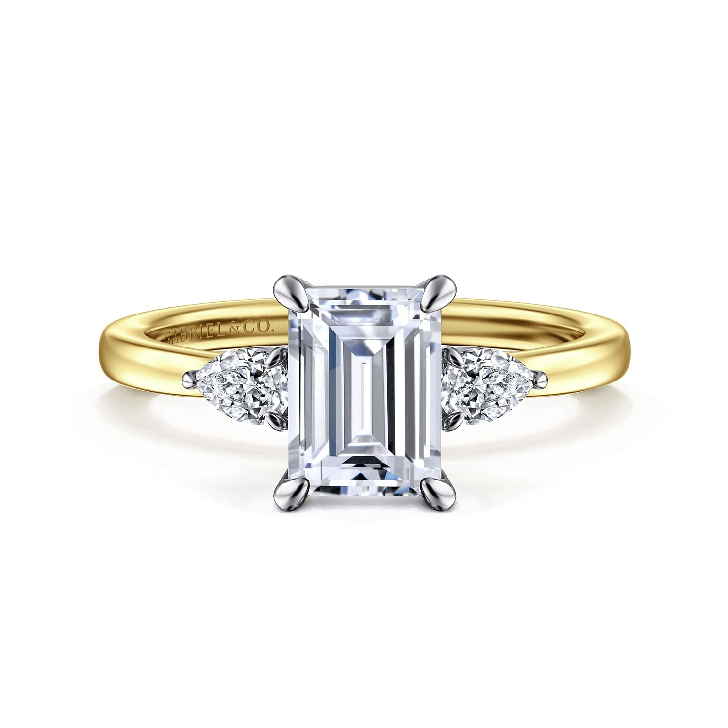 Gabriel 14K Yellow Gold Emerald Cut Three Stone Diamond Engagement Rin ...