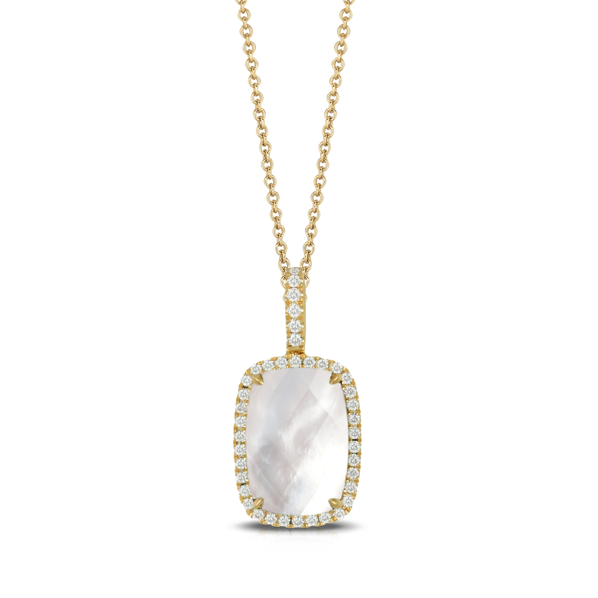 18KY White Mother of Pearl Diamond Halo Pendant Necklace – Hannoush ...