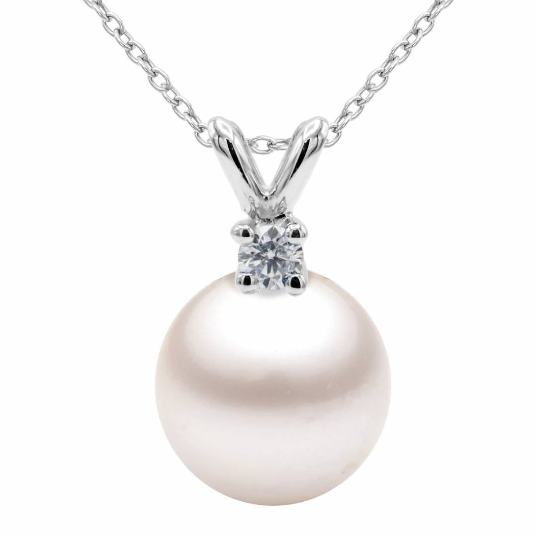 14K White Gold Akoya Pearl and Diamond Pendant 18 Inch – Hannoush Jewelers